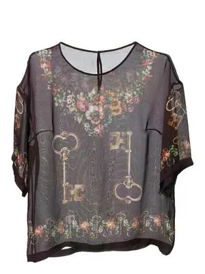 Dolce & Gabbana Floral Key Silk Top - Black