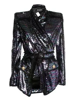 Balmain Sequined-embellished Belted Jacket - Purple