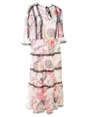 TEMPERLEY LONDON Floral-print Lace-trim Maxi Dress - Neutrals