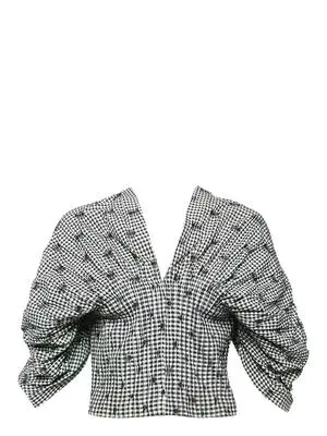 SIMKHAI Puff Sleeve Gingham Top