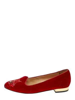 CHARLOTTE OLYMPIA Velvet Spider Web Loafers - Red