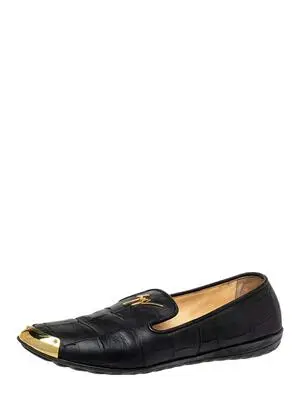 GIUSEPPE ZANOTTI Embossed Crocodile Loafers With Gold-tone Detailing - Black