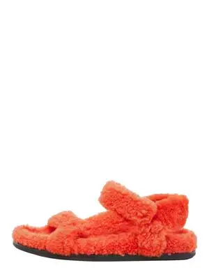 Fendi Ff Shearling Sandals - Orange