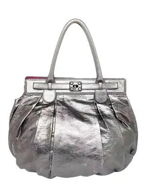 ZAGLIANI  Leather Pleated Tote Bag - Silver