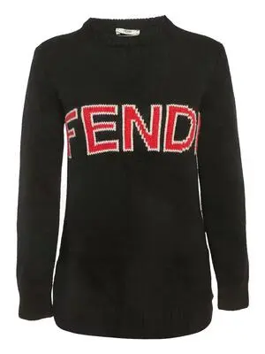 Fendi Logo Intarsia Wool Sweater - Black
