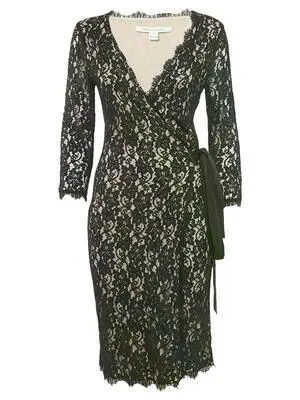 Diane Von Furstenberg Lace Wrap-front Midi Dress - Black