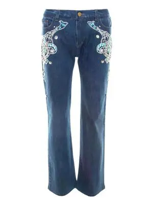 Roberto Cavalli Crystal-embellished High-rise Jeans - Blue