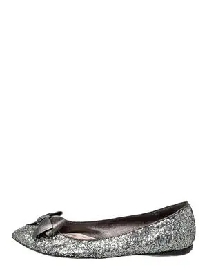 Miu Miu Glitter Ballet Flats With Bow Detailing - Grey