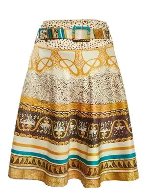 Roberto Cavalli Belted Printed Midi Skirt - Neutrals