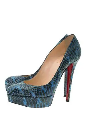 CHRISTIAN LOUBOUTIN 130mm Bianca Snakeskin Platform Pumps - Blue