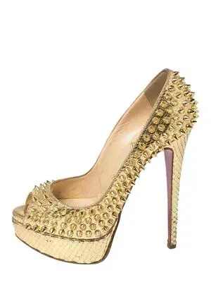 CHRISTIAN LOUBOUTIN Studded Python-embossed Platform Pumps - Gold