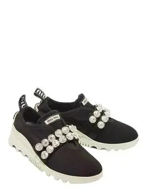 Miu Miu Crystal Knit Sneakers - Black