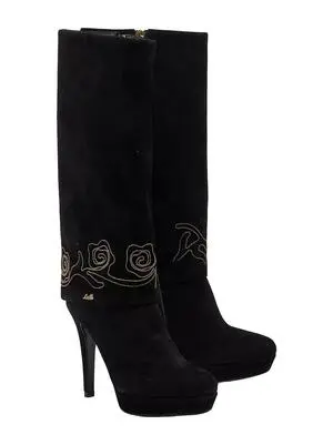LORIBLU 100mm Rose-embroidered Boots - Black