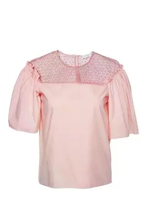Sandro Ruffled Lace-yoke Blouse - Pink