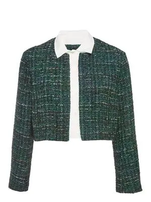 Maje Tweed Jacket With Contrasting Collar - Green