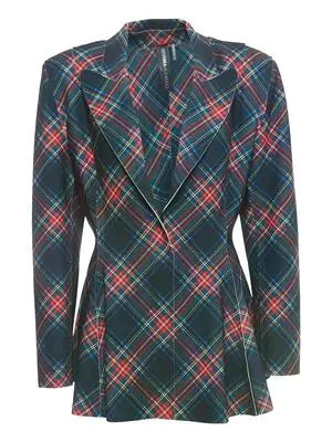 Norma Kamali Plaid Peplum Jacket - Blue