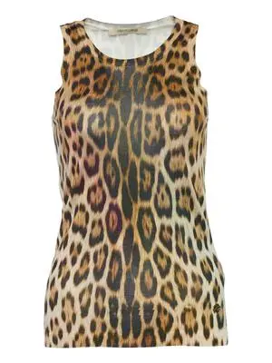 Roberto Cavalli Leopard-print Sleeveless Top - Brown