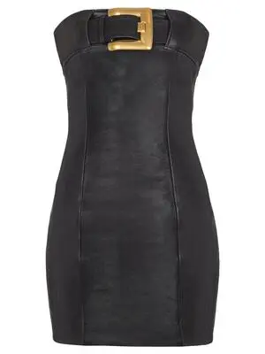 Balmain Lambskin Belt-detail Mini Dress - Black