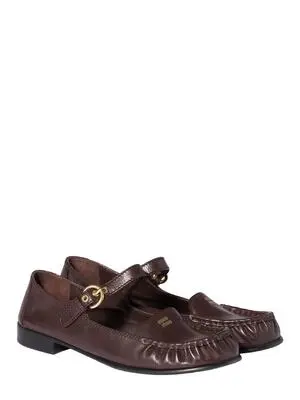 Miu Miu Leather Loafers With Strap - Dark Brown