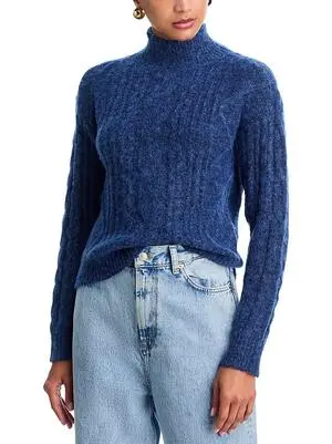 Aqua Erin Cable Knit Turtleneck Sweater - Blue Melange