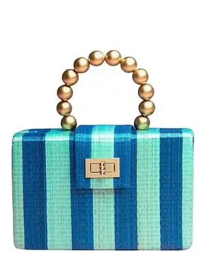 SOLI & SUN The Louisa Woven Straw Clutch Bag - Blue Turquoise