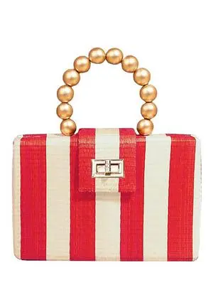 SOLI & SUN The Louisa Woven Straw Clutch Bag - Red Cream