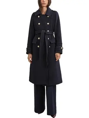 REISS Petites Farley Double Breasted Coat - Navy
