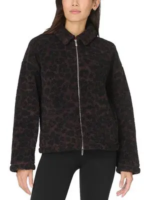 Sweaty Betty Plush Fleece Zip Jacket - Large Brown Leopard Print