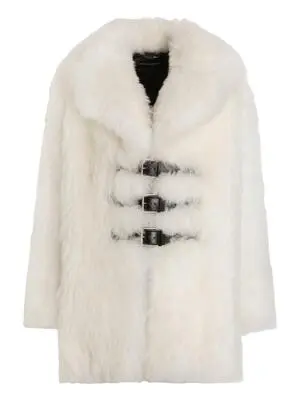 Dolce & Gabbana Single-breasted Faux Fur Coat - White