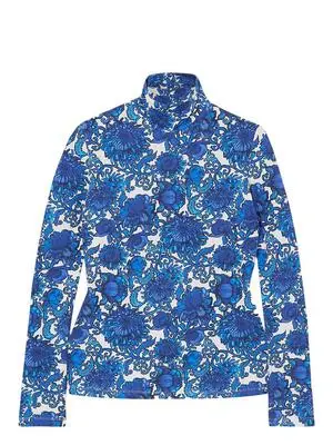 La DoubleJ Printed Stretch-satin Turtleneck Top - Blue