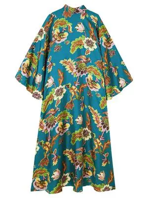 La DoubleJ Icon Magnifico Floral-print Silk-twill Midi Dress - Petrol
