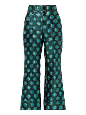 La DoubleJ Hendrix Metallic Jacquard Flared Pants - Emerald