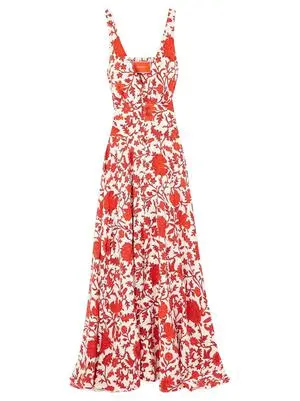 La DoubleJ Eyes Up Here Floral-print Silk Maxi Dress - Red