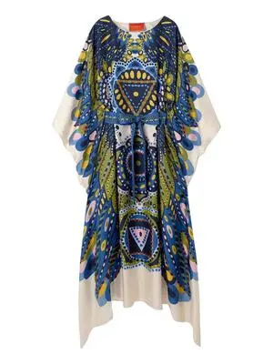La DoubleJ Belted Printed Silk-twill Kaftan - Navy