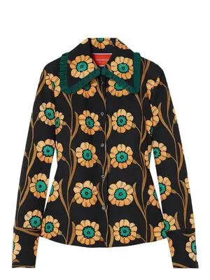 La DoubleJ La Comasca Floral-print Crepe Shirt - Black