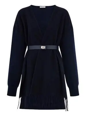 FERRAGAMO Cashmere Blend Poncho Cardigan - Blue / Navy