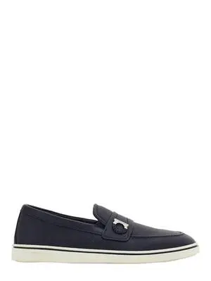 FERRAGAMO Gancini Ornament Boat Shoe Loafer - Navy