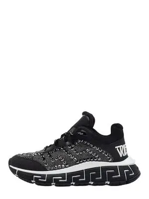 Versace Greca Crystal-embellished Sneakers - Black