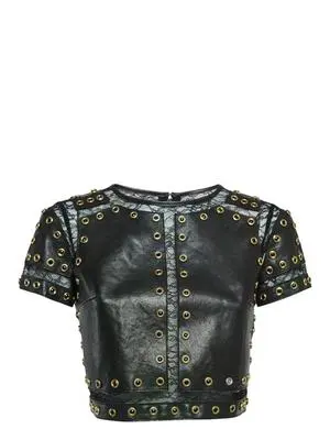 Alice + Olivia Leather Top - Black