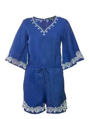 Ralph Lauren Embroidered Bell-sleeve Playsuit - Blue