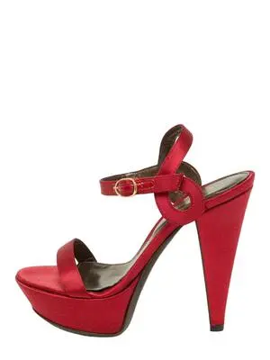 SERGIO ROSSI Satin Platform Buckled High Heel Sandals - Red