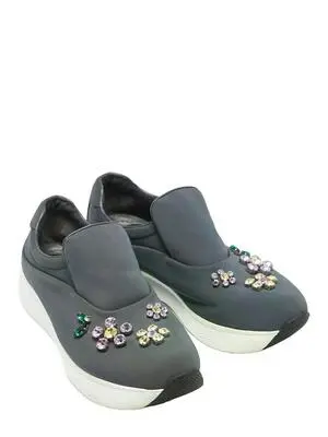 Prada Crystal-embellished Floral Sneakers - Grey