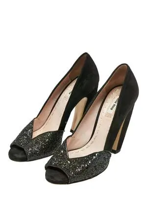 Miu Miu Glitter Suede Pumps - Black