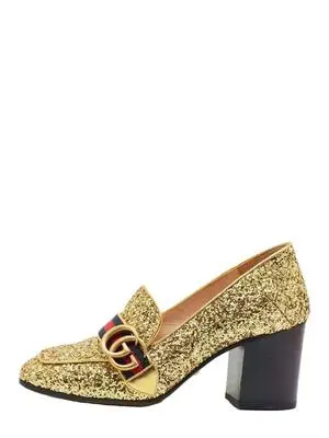 Gucci 75mm Glitter-finish Stripe Pumps - Gold