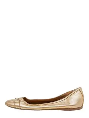 Versace Logo-engraved Buckled Ballet Flats - Gold