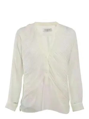 Sandro V-neck Pleated Blouse - White