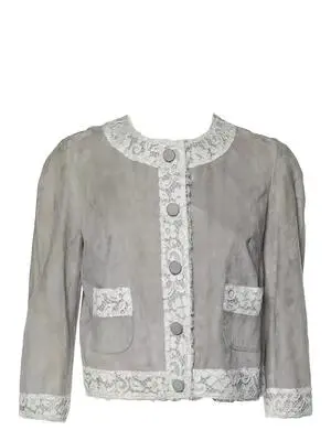 Dolce & Gabbana Lace-trimmed Suede Jacket - Neutrals