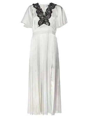 SELF-PORTRAIT Lace-trim Pleated Dress - White