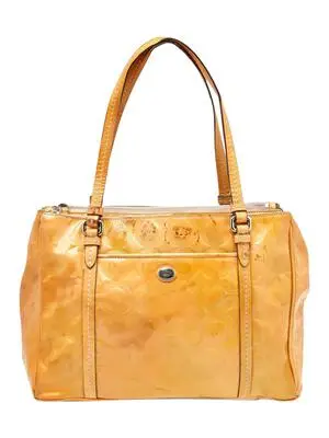 COACH VINTAGE Peyton Op Art Debossed Leather Tote Bag - Brown
