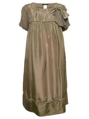 Max Mara Pleated Silk Dress With Bow - Grey
